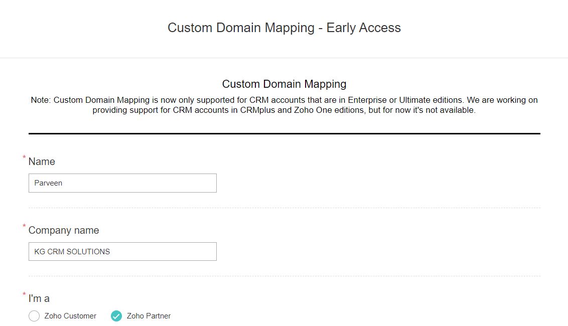 Zoho CRM Custom Domain Mapping