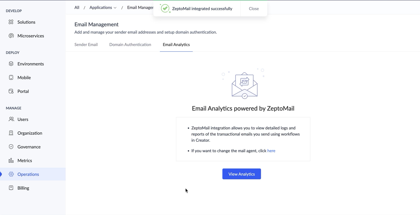Zoho Creator Integration with ZeptoMail