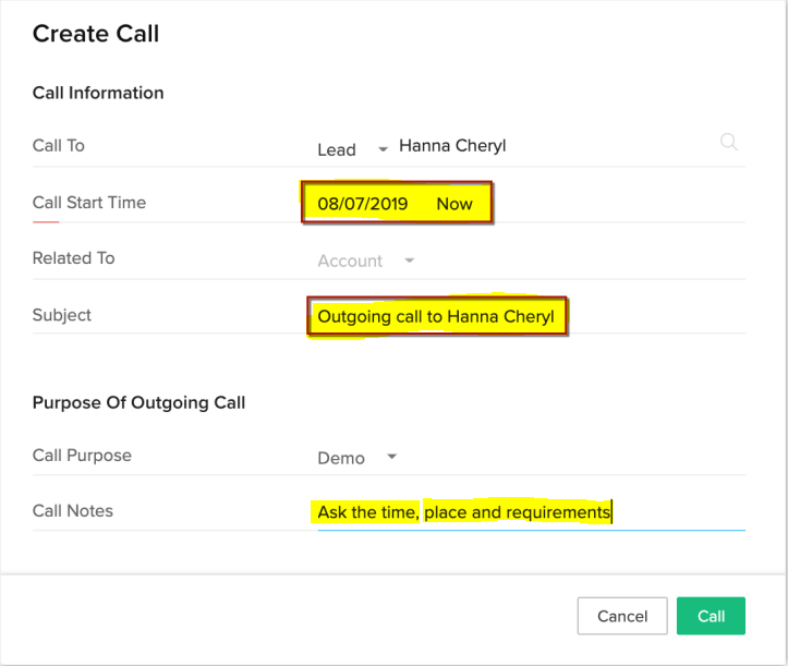 Workflow Rules for Call | Zoho CRM